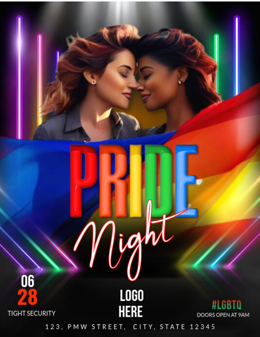 Copy of Pride Night Party Flyer Template | LGBTQ Event Poster | Neon Rainbow Design | PosterMyWall